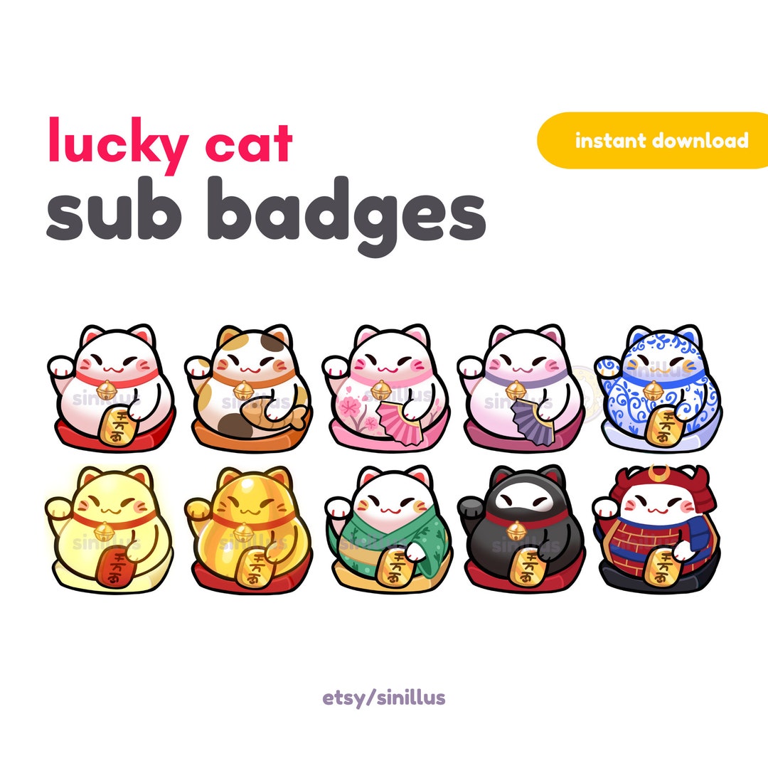 10x Lucky Cat Twitch Sub Badges / Bit Badges / Cheer / Cute / Streamer ...