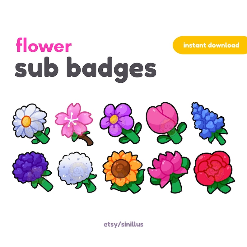 10x Flower Twitch Sub Badges / Bit Badges / Cheer / Cute / Streamer ...