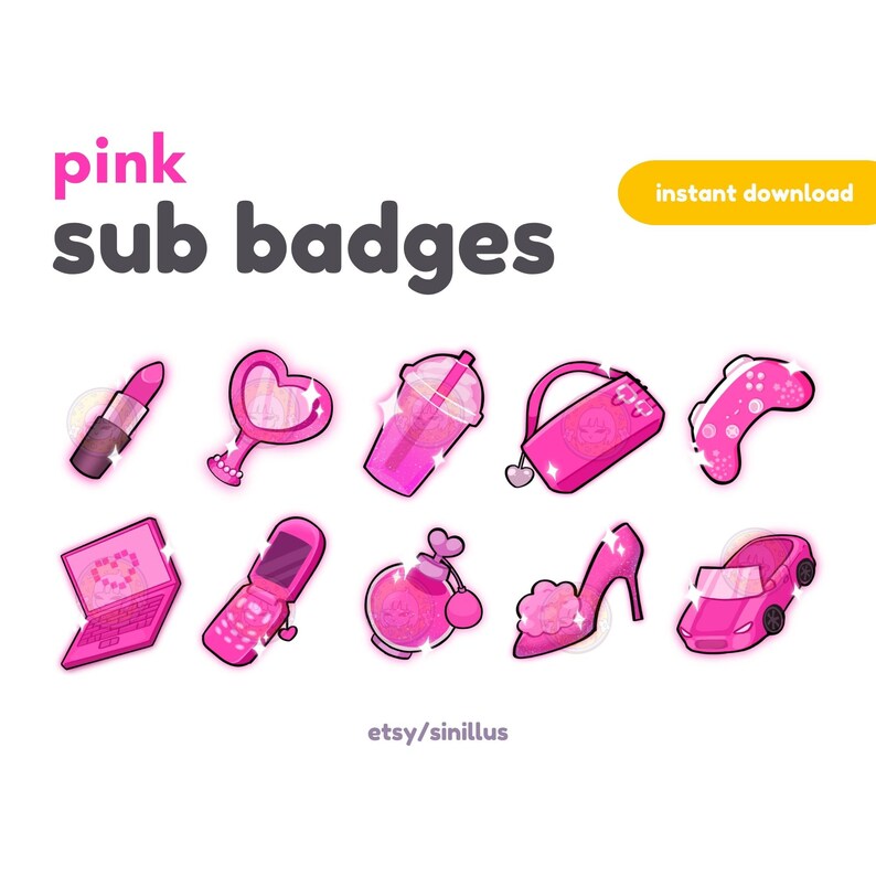 10x Pink Twitch Sub Badges / Bit Badges / Cheer / Cute / Streamer ...
