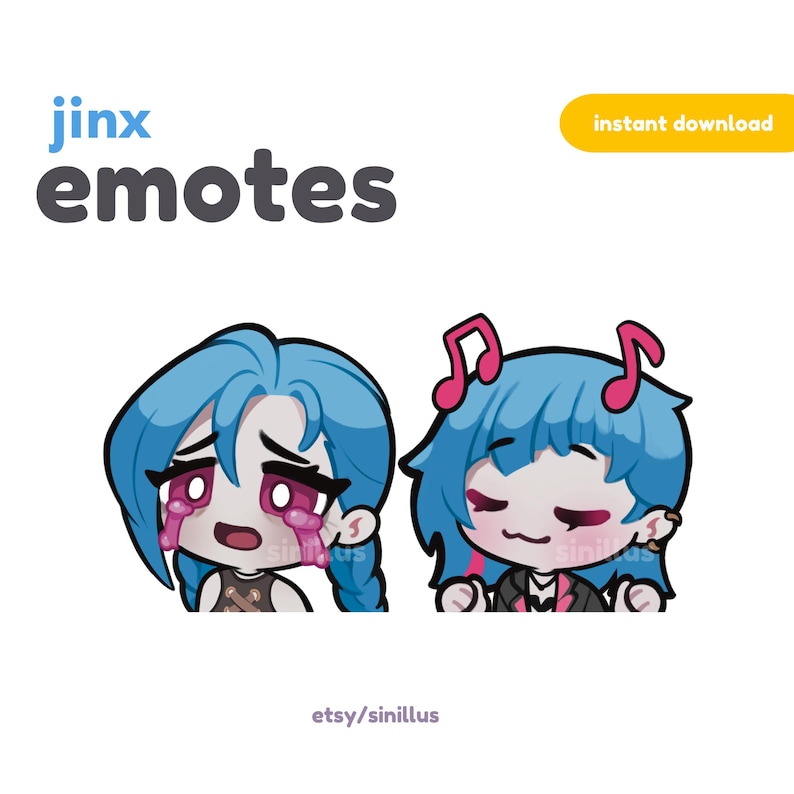 Jinx Chibi Emote Set: Twitch/discord/youtube Streamer Emotes (digital ...