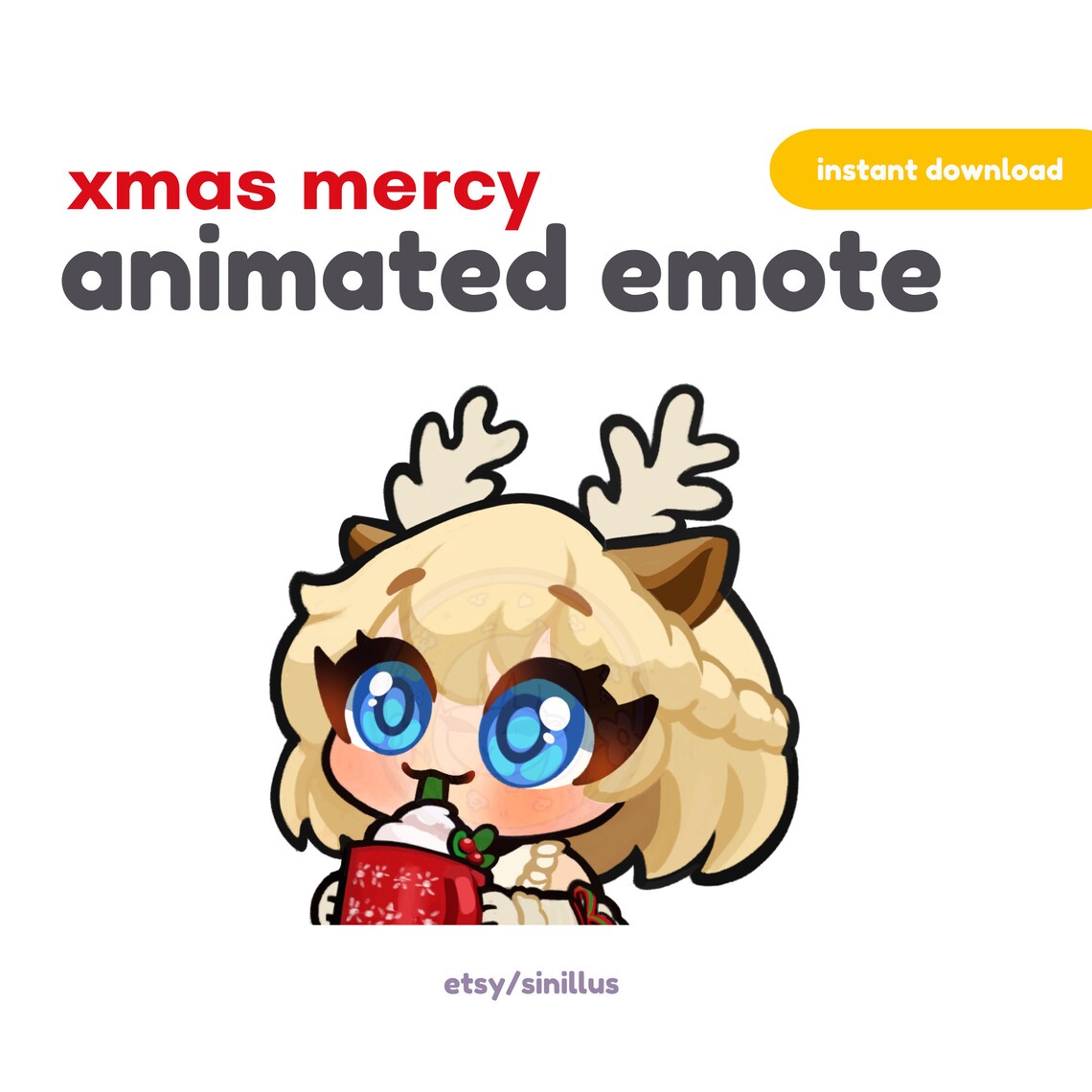 Animated Xmas Mercy Emote: Jingle Belle Chibi Twitch Emotes (digital ...