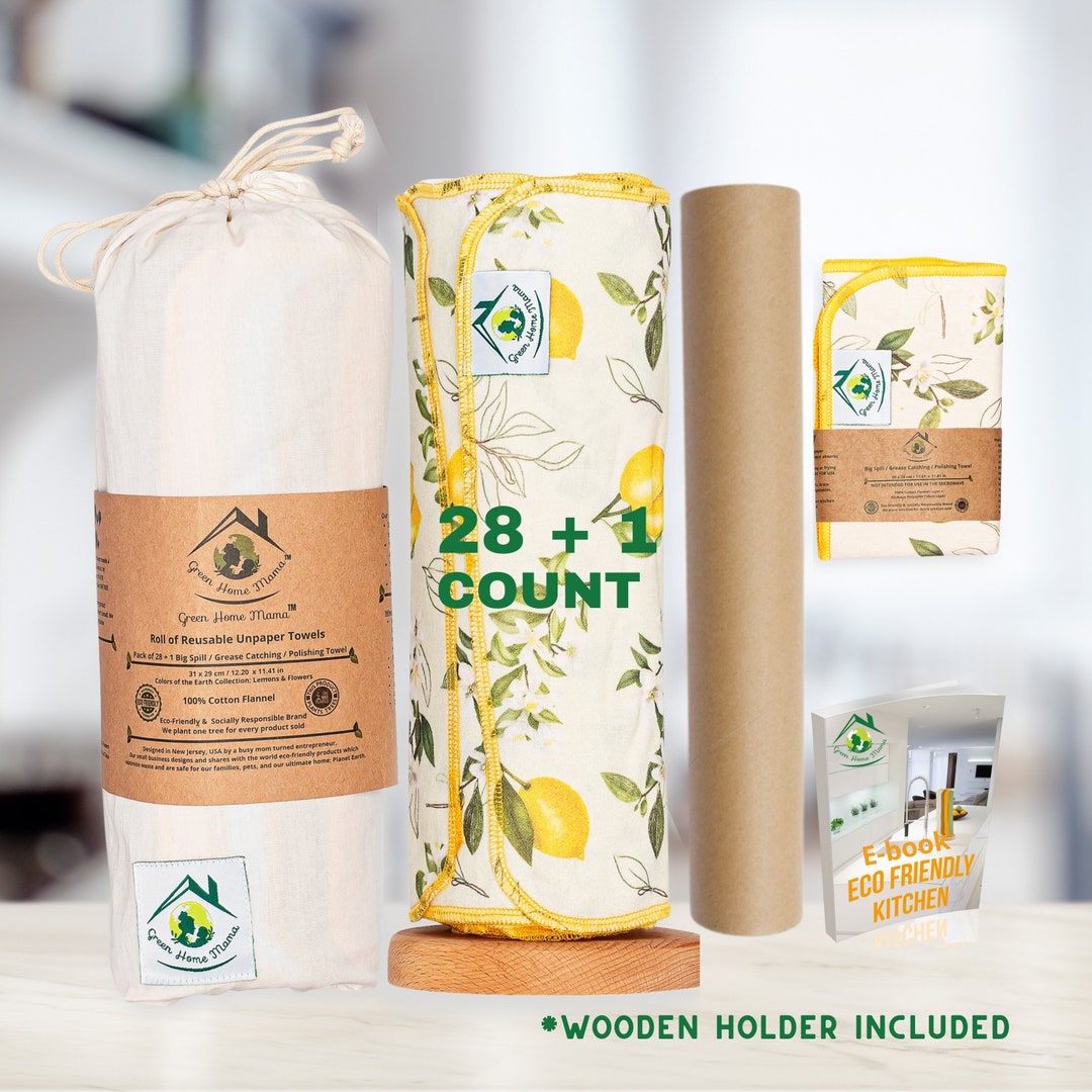 29 Reusable Paper Towels and HOLDER 11x12in W/ Tube, Cotton Bag ...