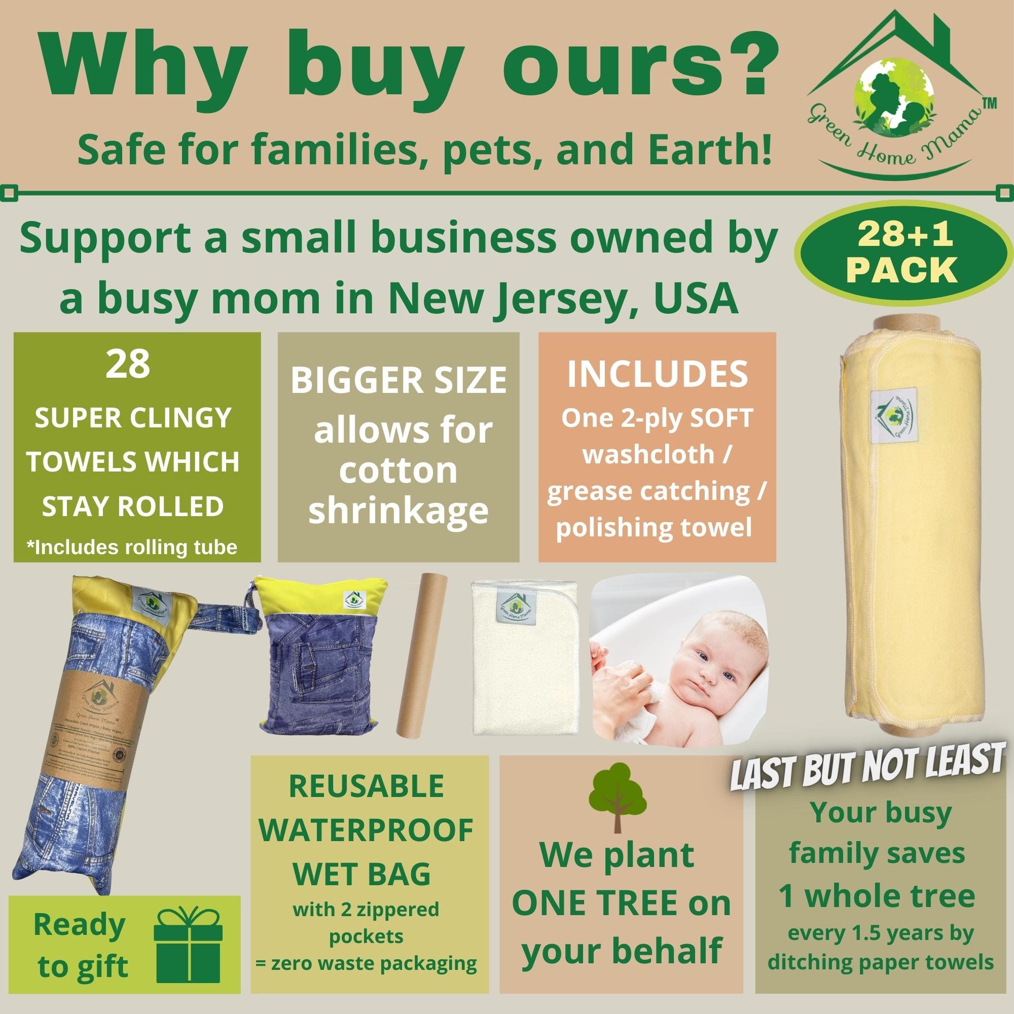 29 Pack Reusable Paper Towels, Reusable Baby Wipes, 11x12in W/ Tube ...