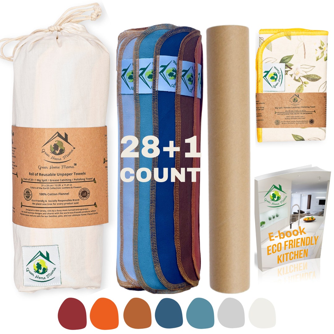 29 Reusable Paper Towels and HOLDER 11x12in W/ Tube, Cotton Bag ...