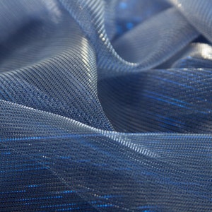 Light Blue & Silver Fabric, Blue Metallic Sheer Fabric, Soft Metallic ...