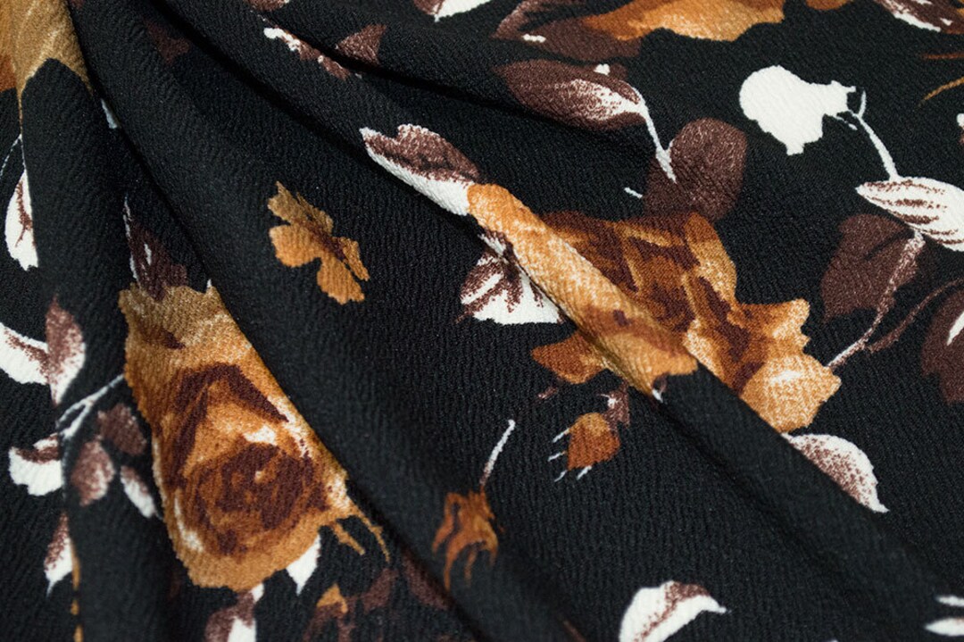 Black and Brown Floral Spandex Fabric, Knit Fabric, Polyester Spandex ...
