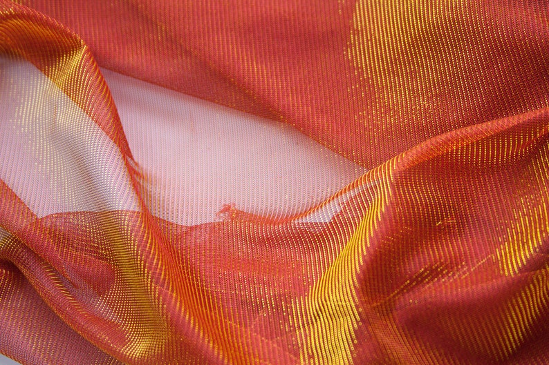 Bright Gold Orange Metallic Sheer Stretch Polyester Fabric - Etsy