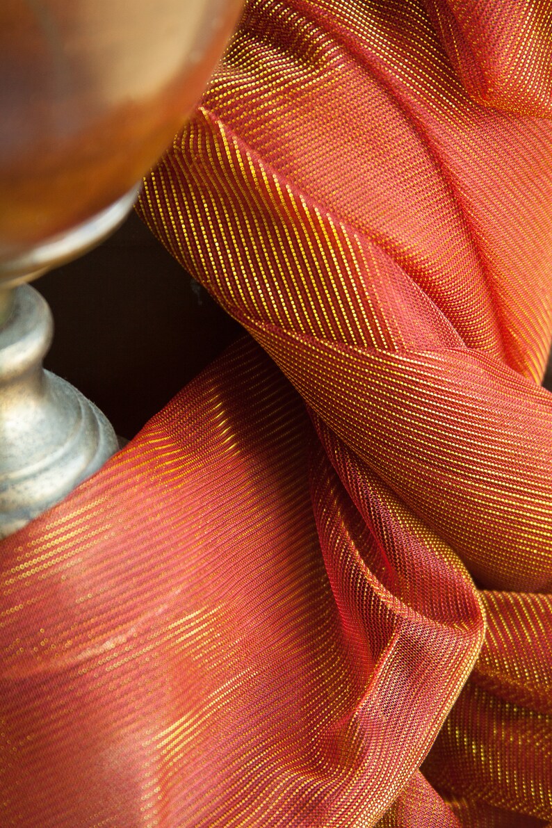 Metallic Sheer Stretch Knit Fabric: Bright Gold Orange Polyester - Etsy