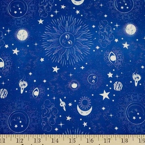 Moon & Stars Fabric, Celestial Fabrics, Double Brushed Knit, Spandex ...