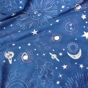 Moon & Stars Fabric, Celestial Fabrics, Double Brushed Knit, Spandex ...