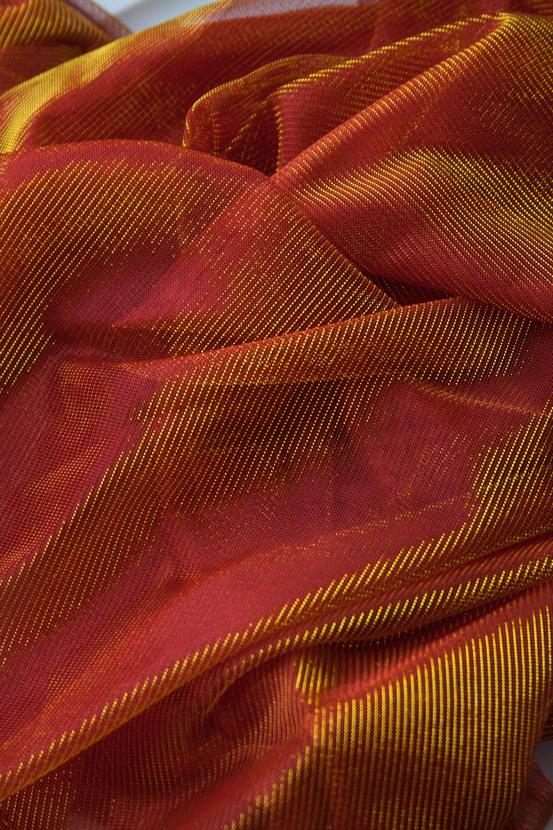 Bright Gold Orange Metallic Sheer Stretch Polyester Fabric - Etsy