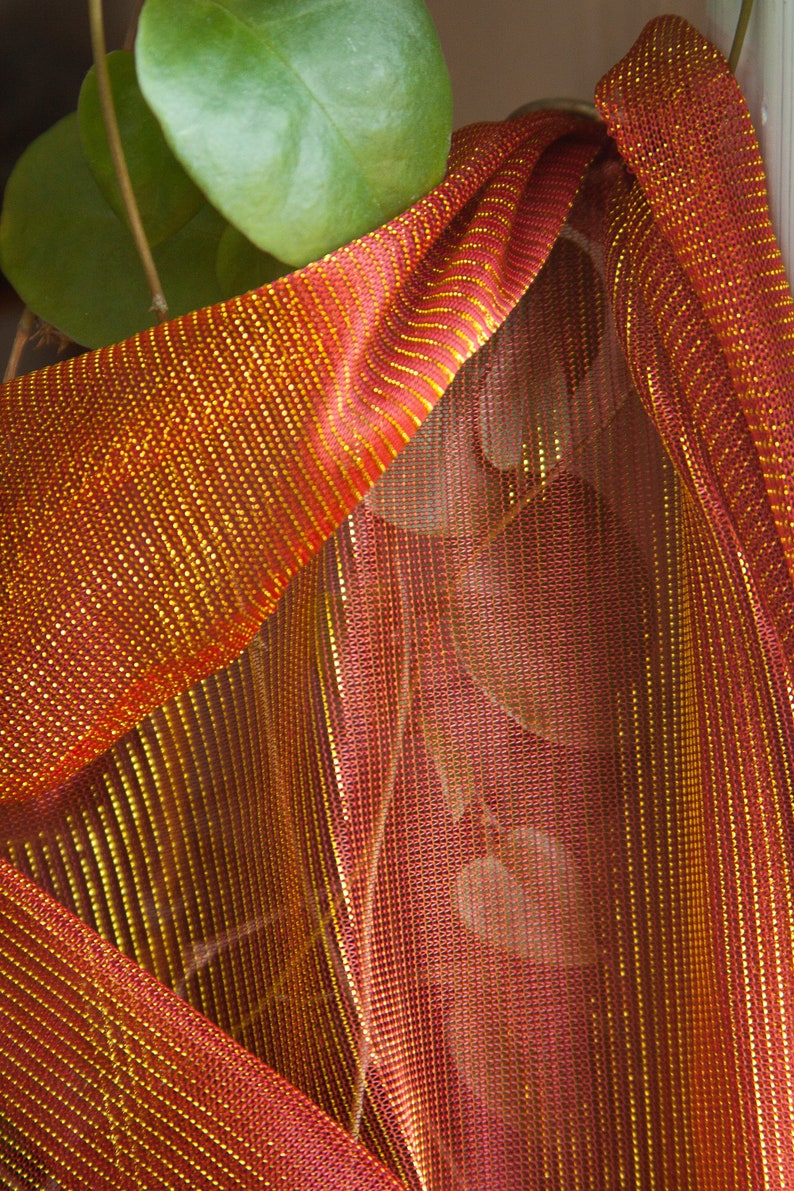 Bright Gold Orange Metallic Sheer Stretch Polyester Fabric - Etsy