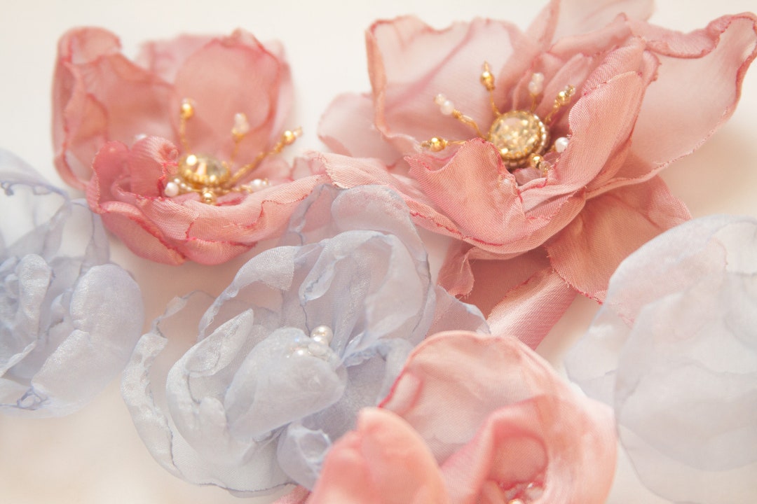 Pink Flower Bundle, Pink and Blue Flower Bundle, Fabric Flower Bundle ...