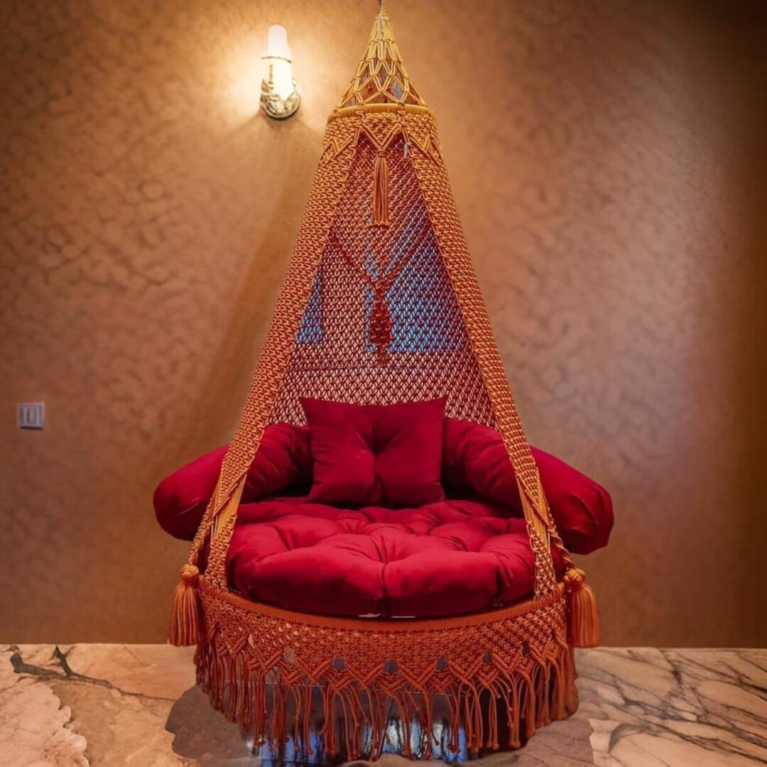 Handmade Macrame Hanging Chair – Bohemian Cotton Swing Seat - Etsy