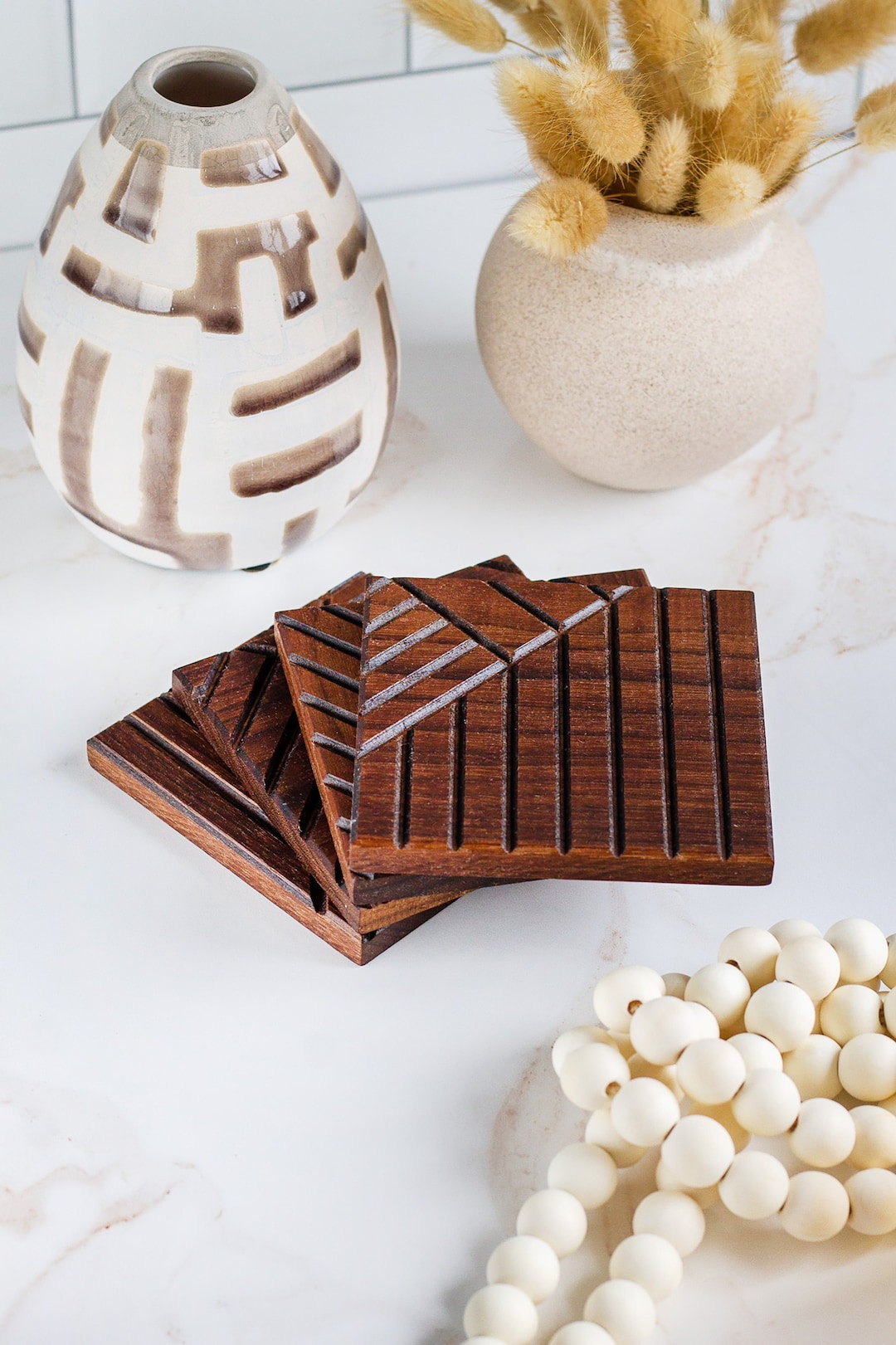 Boho Coasters Solid Walnut Coaster Set Wooden Coasters Set - Etsy