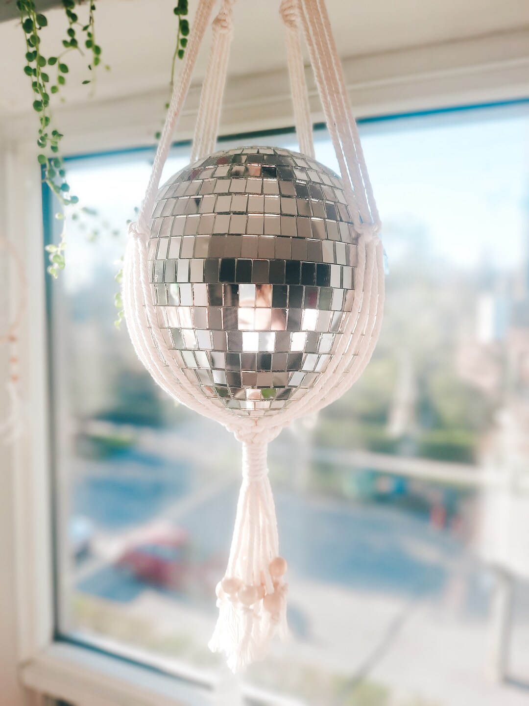Disco Ball Macrame Hanger | Disco Ball Hanger Decor | Macrame Disco ...