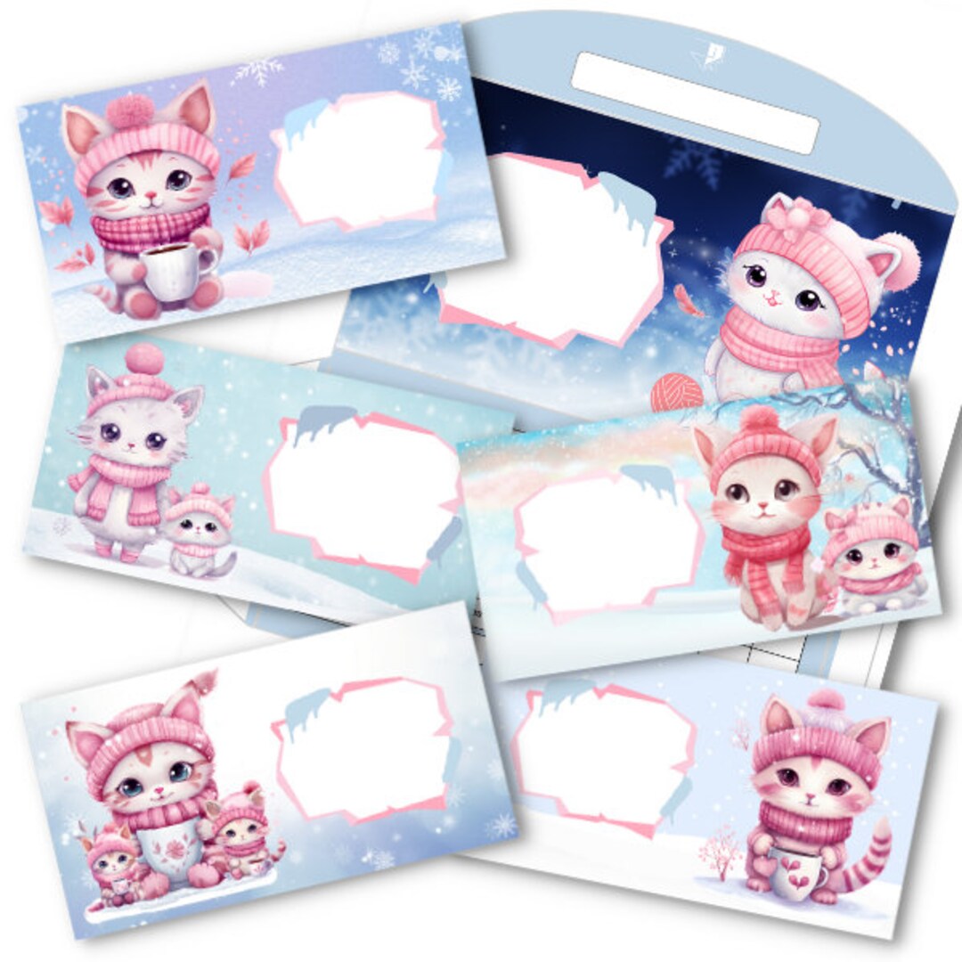 Cats in Winter Cash Envelope Printables With Tracker | Cash Envelope ...