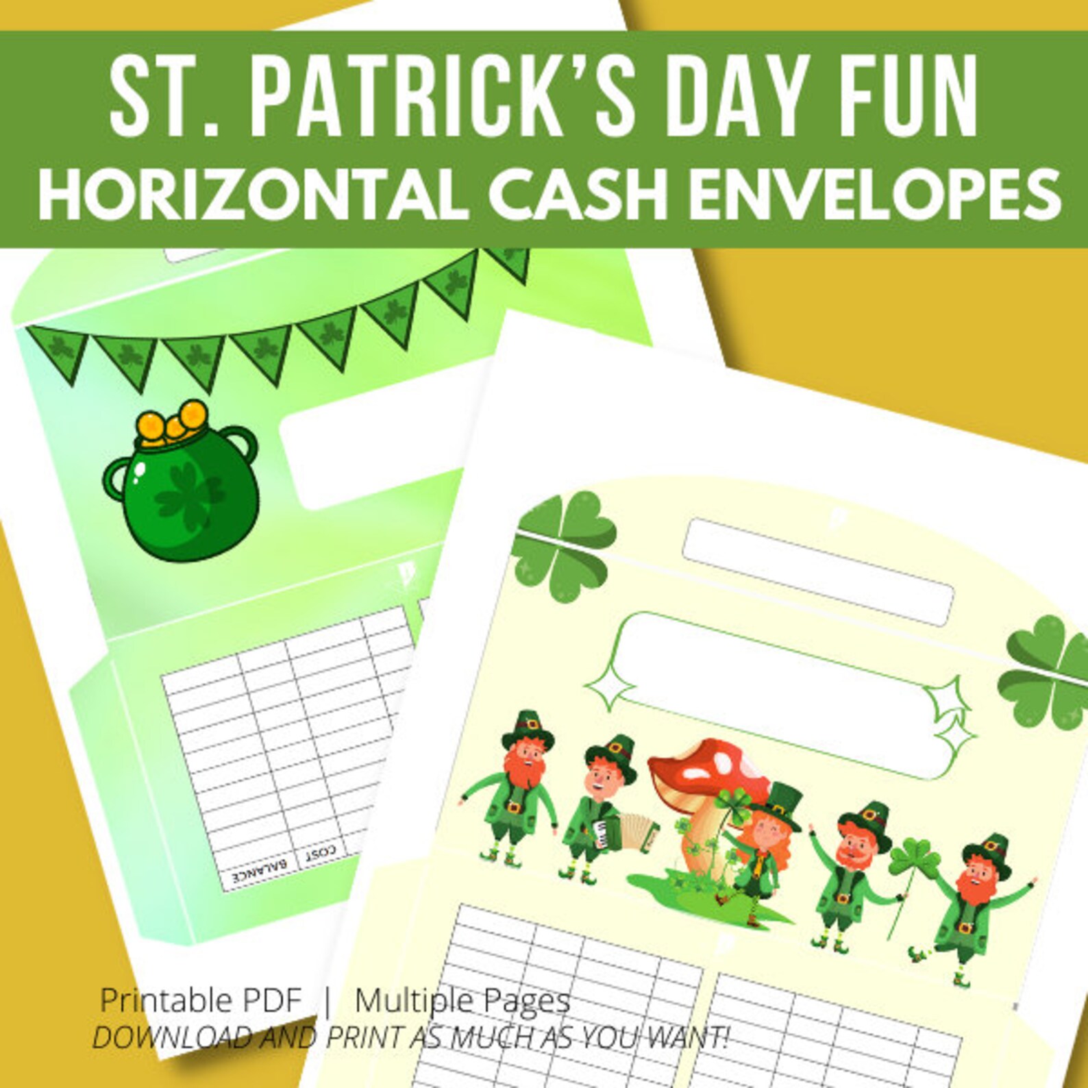 2024 St. Patrick's Day Fun Horizontal Cash Envelopes, Cash Envelopes ...