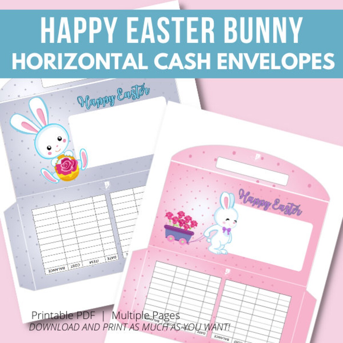 2024 Happy Easter Bunny Horizontal Cash Envelopes, Cash Envelopes ...