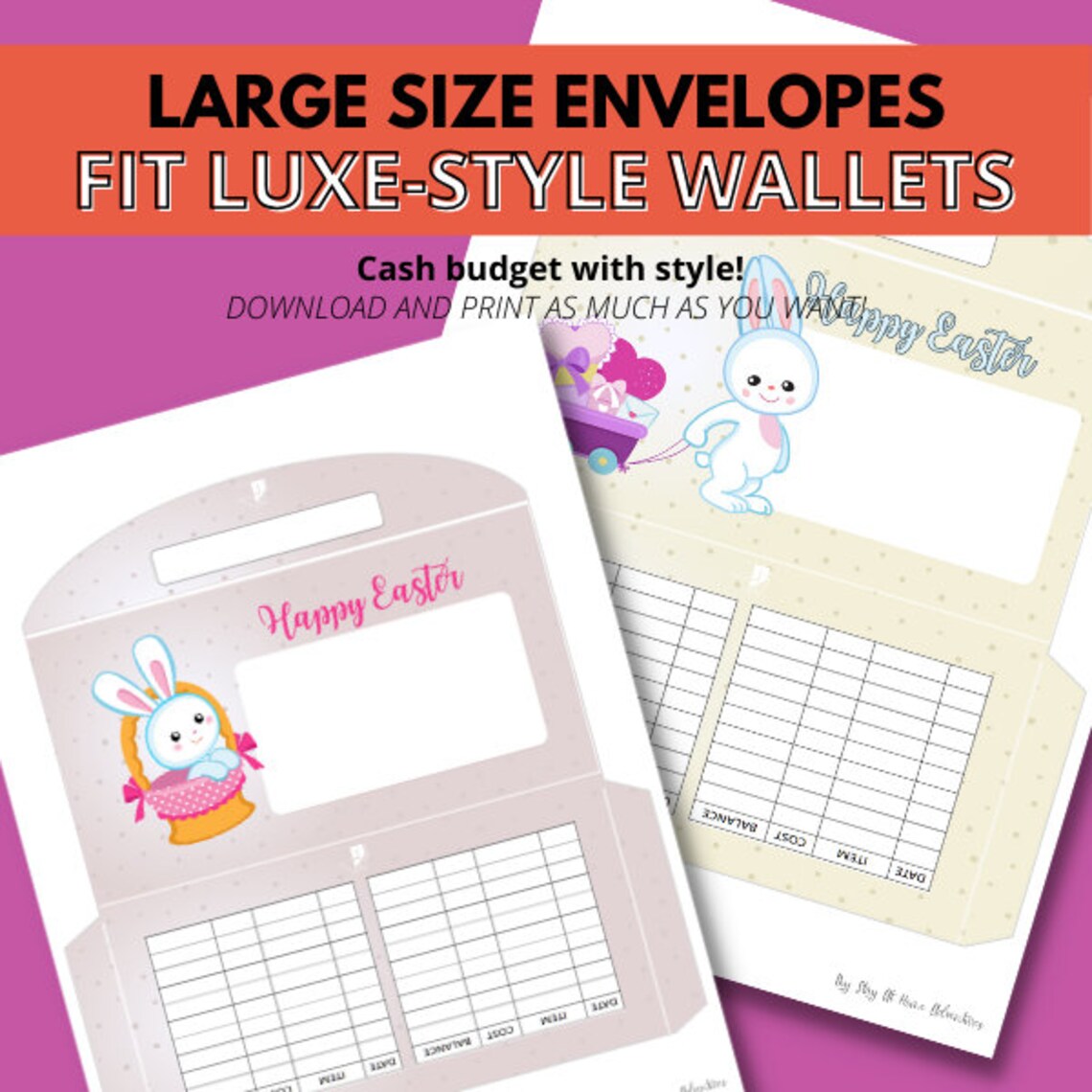 2024 Happy Easter Bunny Horizontal Cash Envelopes, Cash Envelopes ...