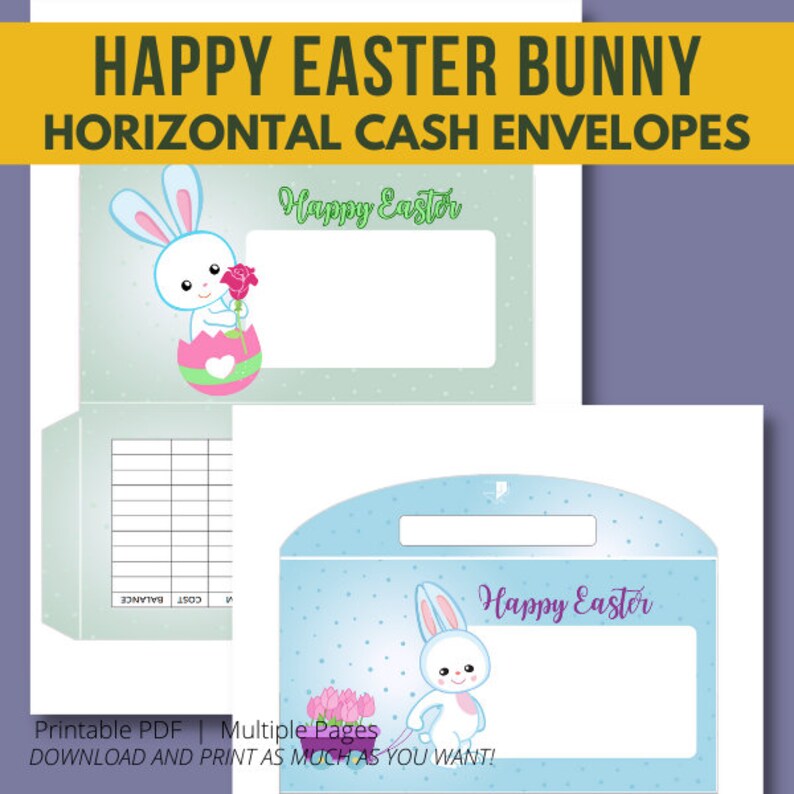 2024 Happy Easter Bunny Horizontal Cash Envelopes, Cash Envelopes ...