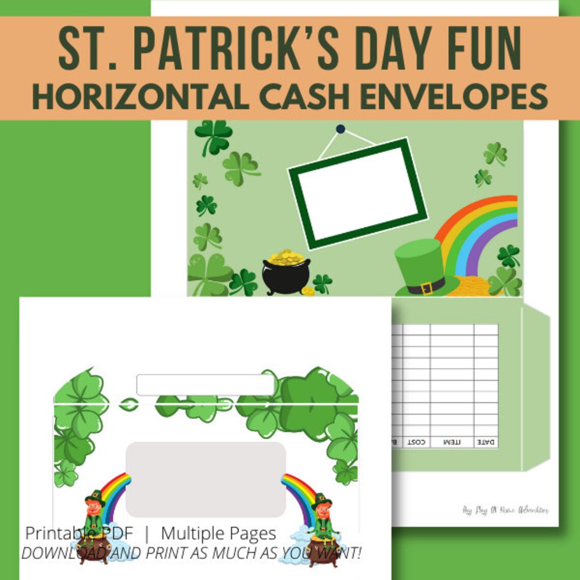 2024 St. Patrick's Day Fun Horizontal Cash Envelopes, Cash Envelopes ...