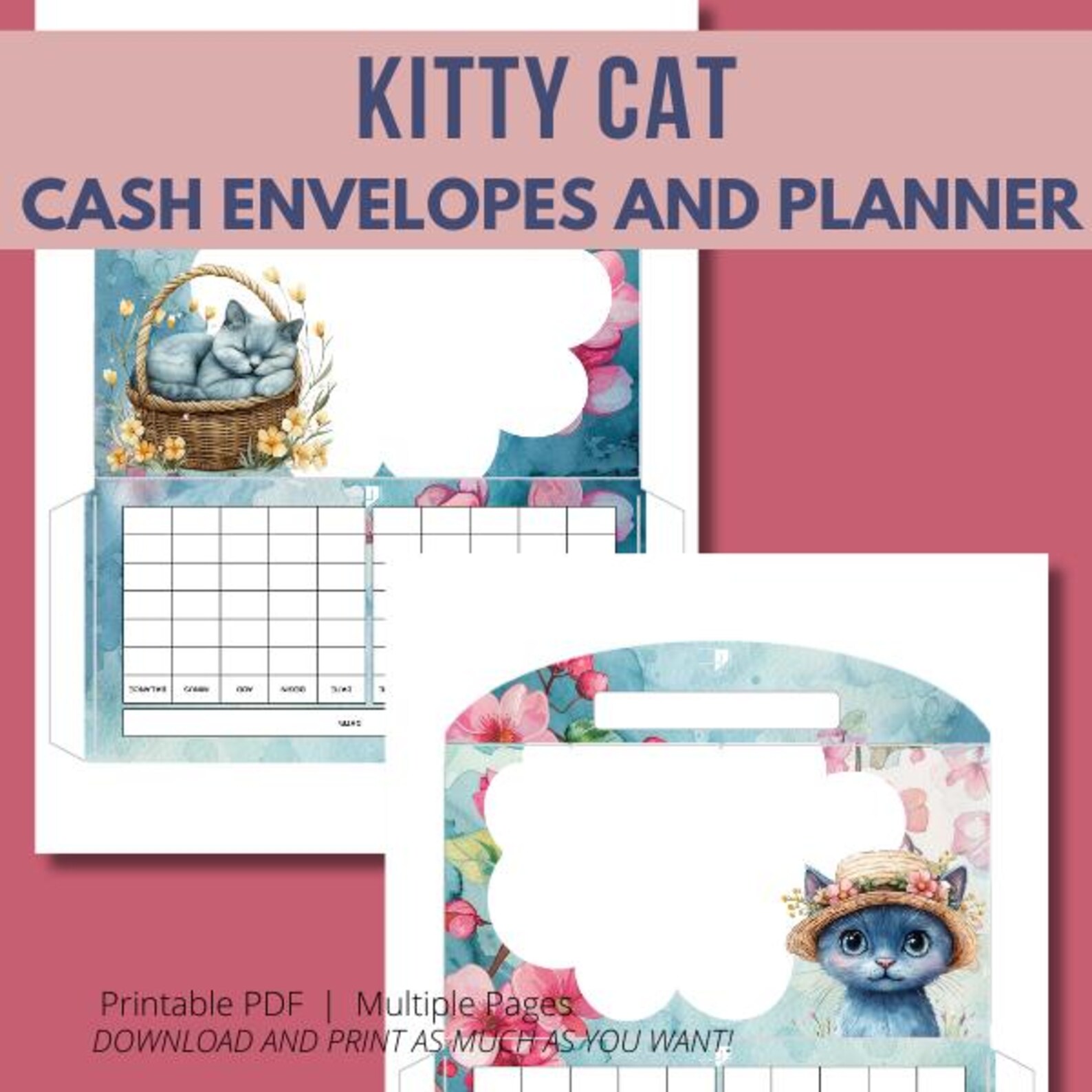 Kitty Cat Cash Envelopes and Planner Bundle | Horizontal Cash Envelopes ...