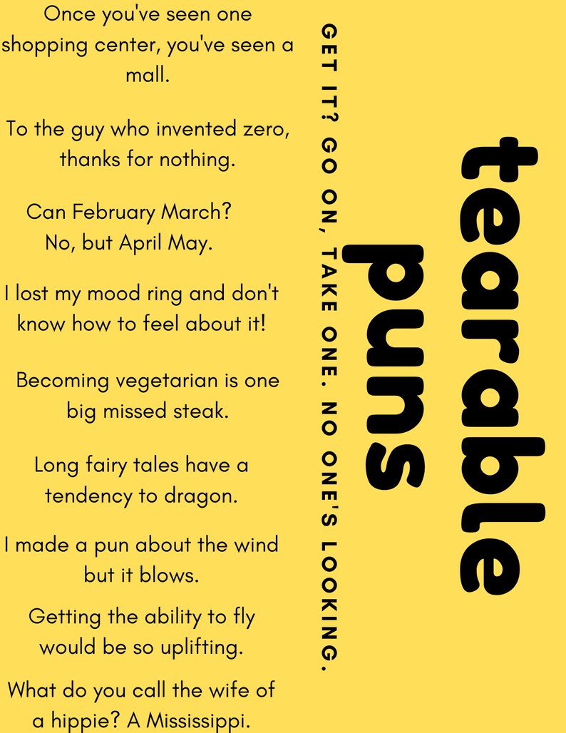 Tearable Puns Printable 1 | Classroom Decor - Etsy