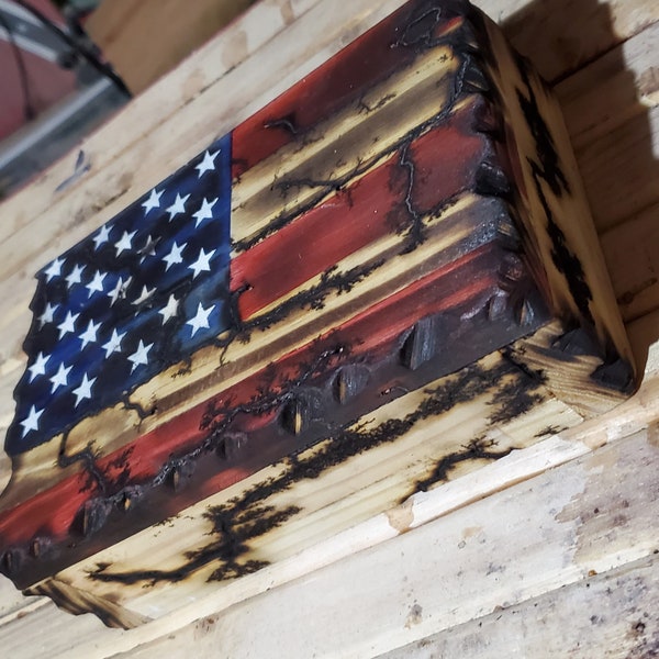 Wooden Box With American Flag - Etsy