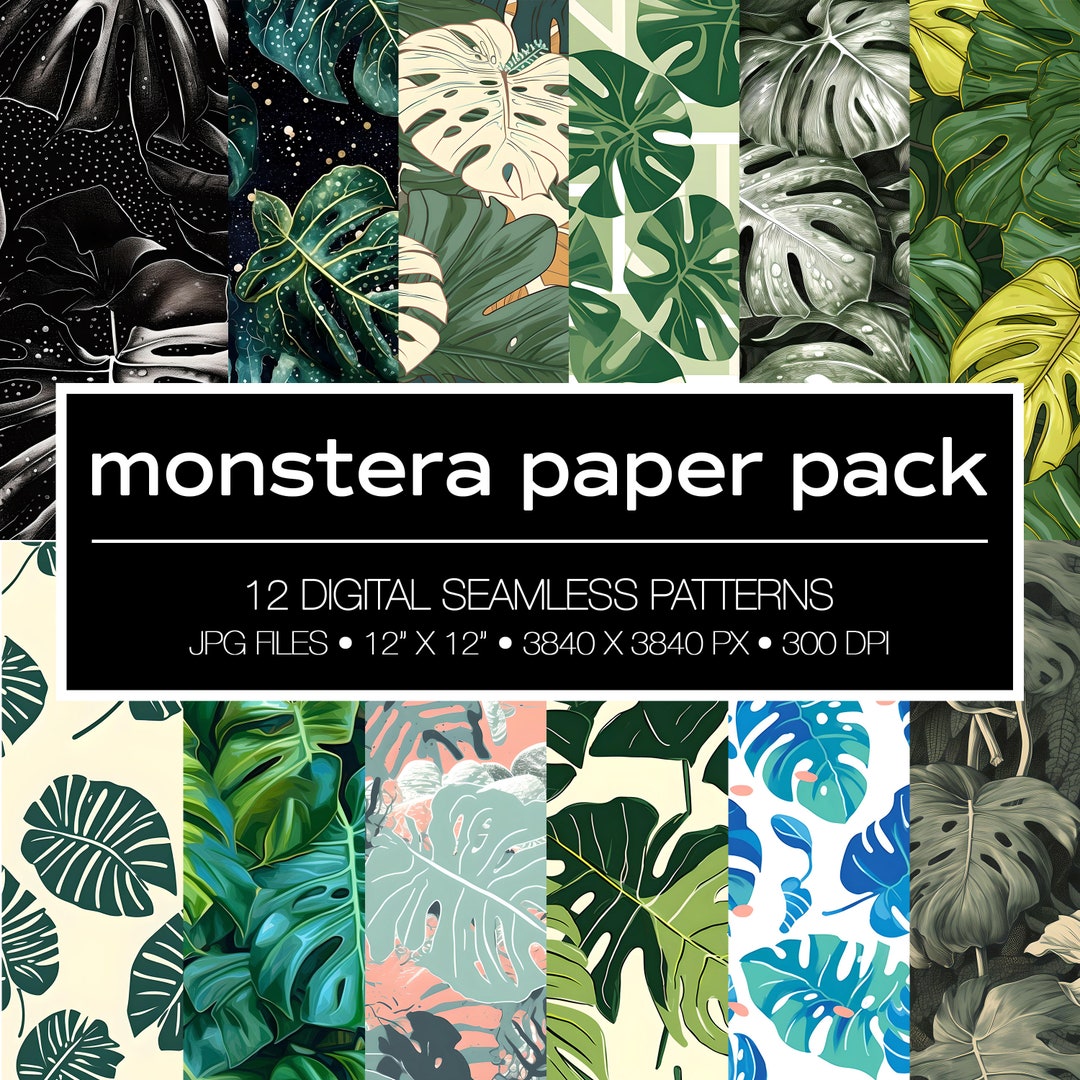Monstera Digital Papers - High Resolution Watercolor Clipart, Botanical ...