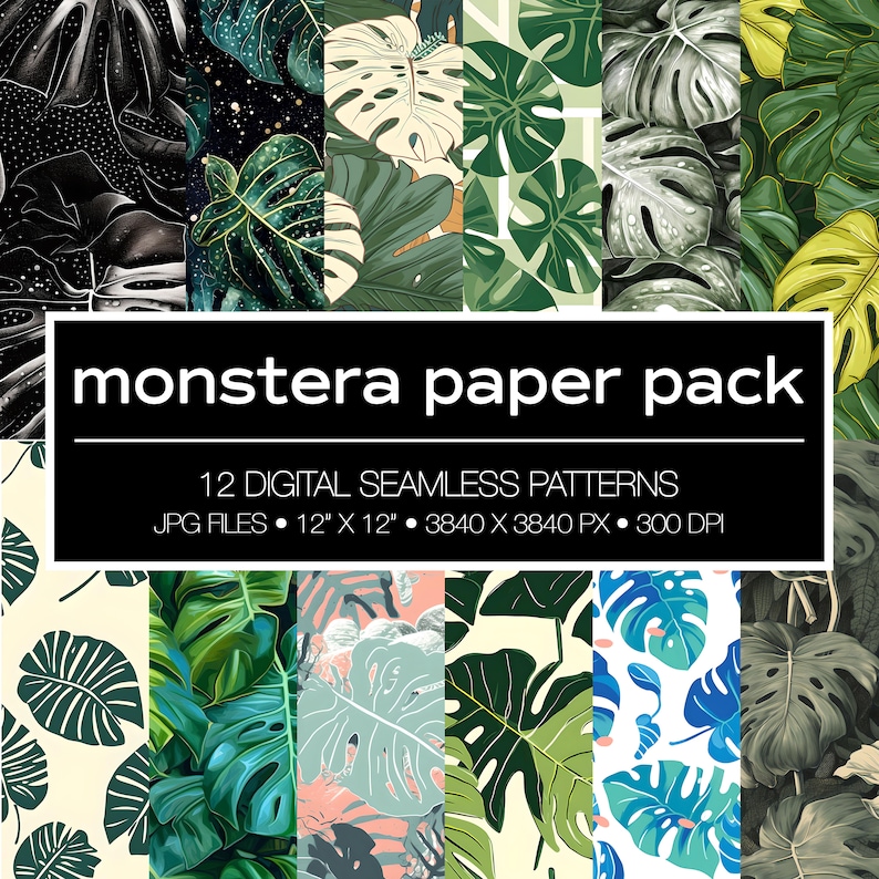 Monstera Digital Papers - High Resolution Watercolor Clipart, Botanical ...