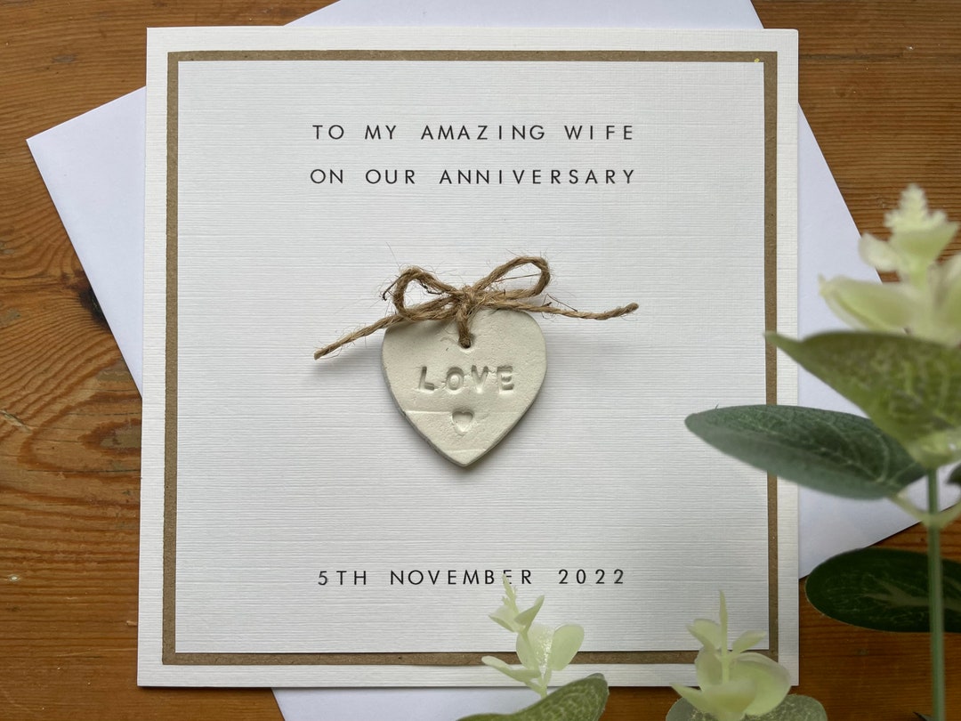 Personalised Anniversary Card With Clay Heart Keepsake Charm - 1st ...