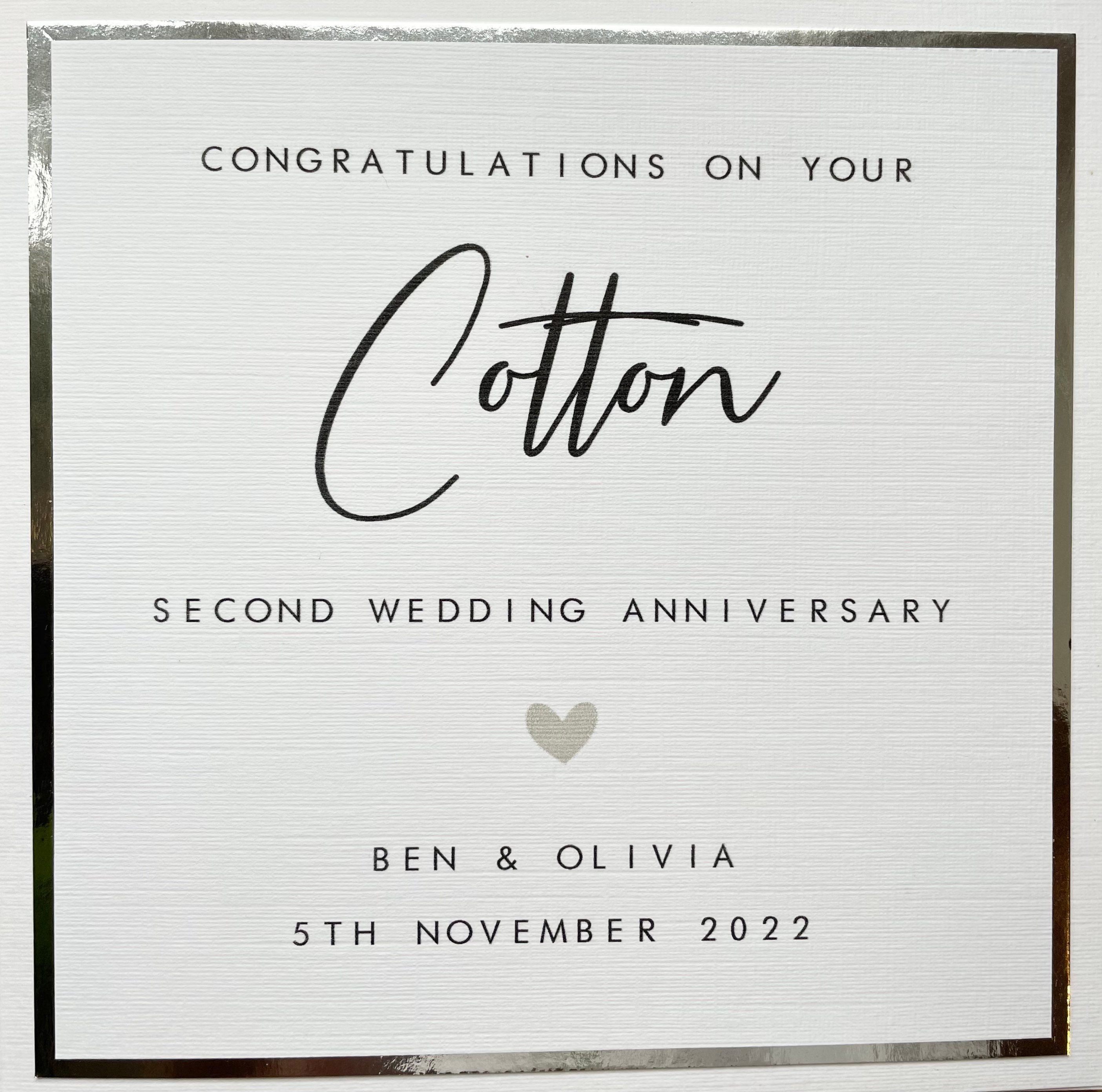 2nd Anniversary Card Personalised - Cotton Anniversary - Son / Daughter / Friend - Second ...