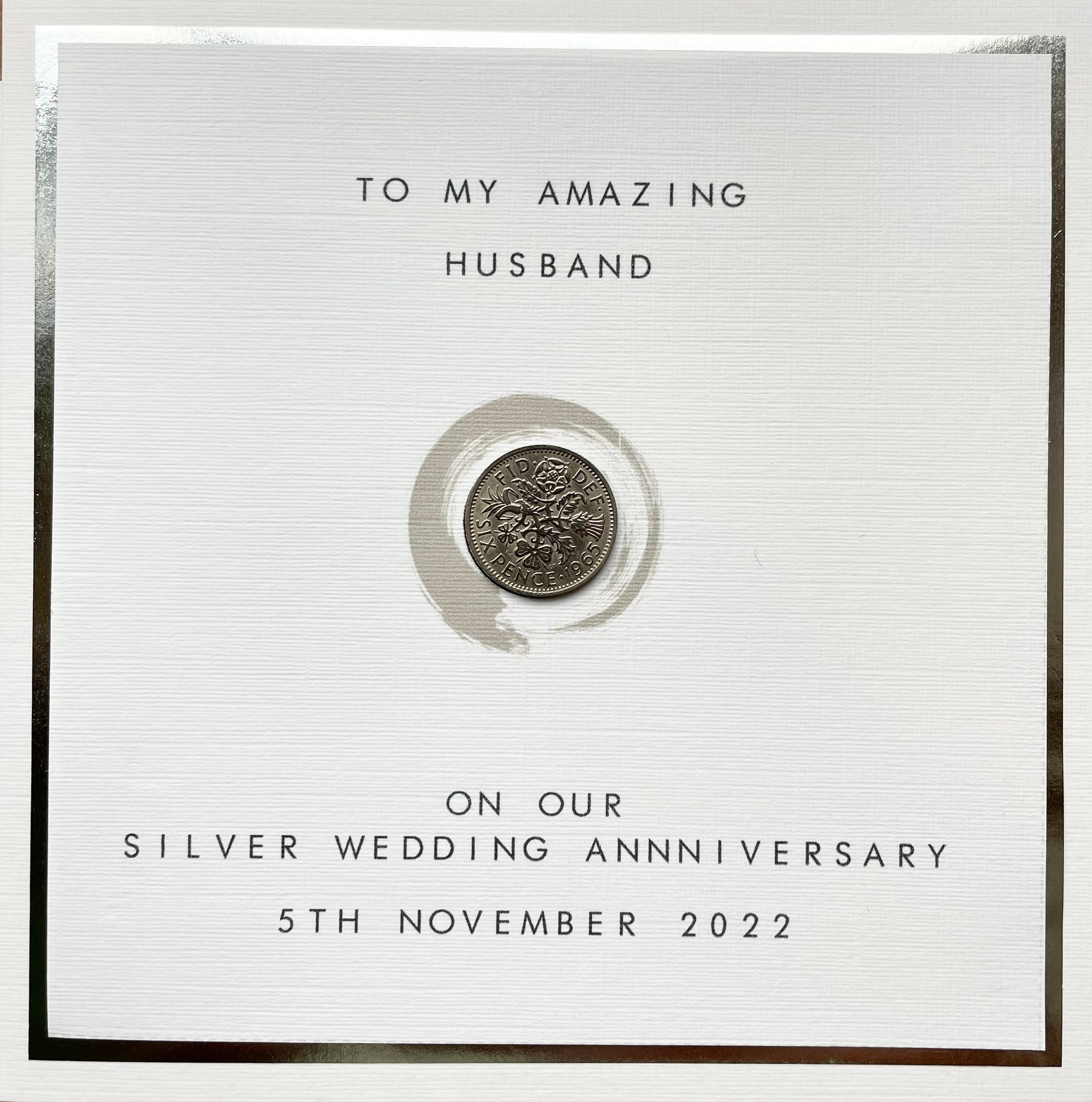 Silver 25th Wedding Anniversary Card Personalised - Silver Sixpence ...