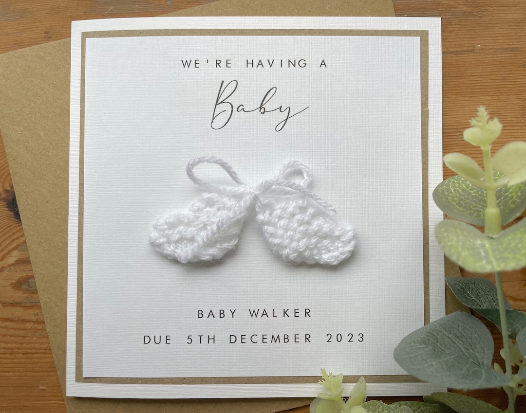 We’re Having A Baby Card With Knitted Bootees Card - Personalised ...
