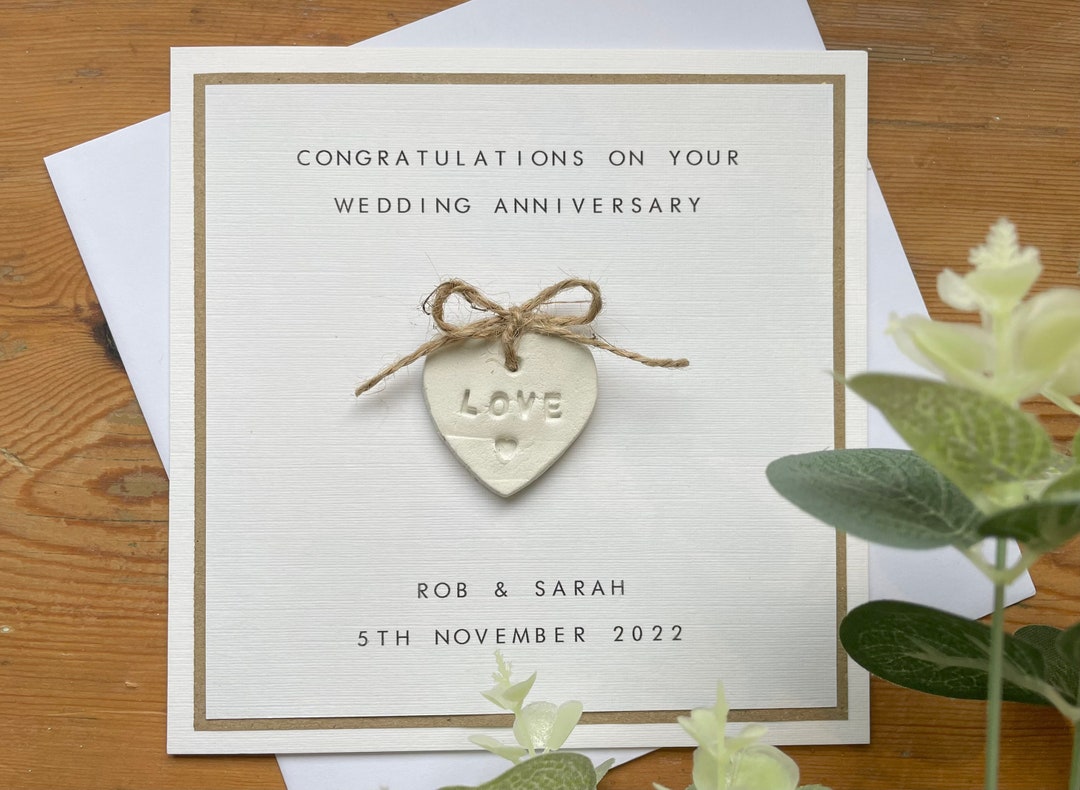 Anniversary Card Personalised With Clay Heart Keepsake - Son / Daughter ...