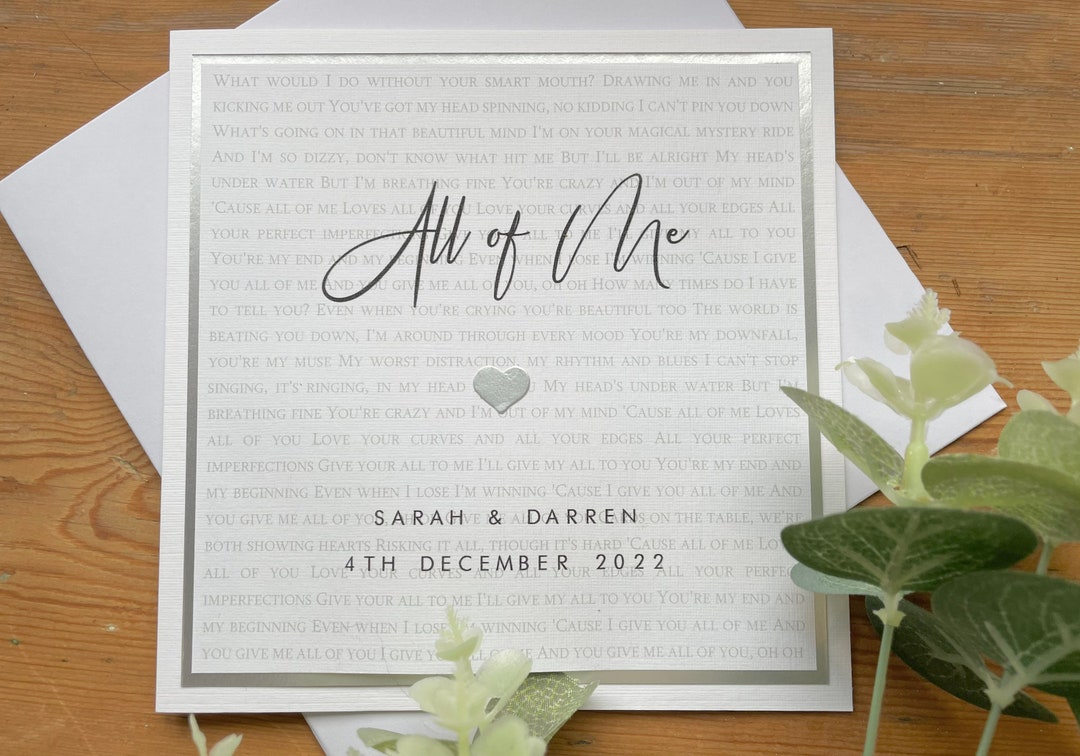 Custom Lyrics Card - Personalised Wedding - Lyrics Print - Wedding Gift ...