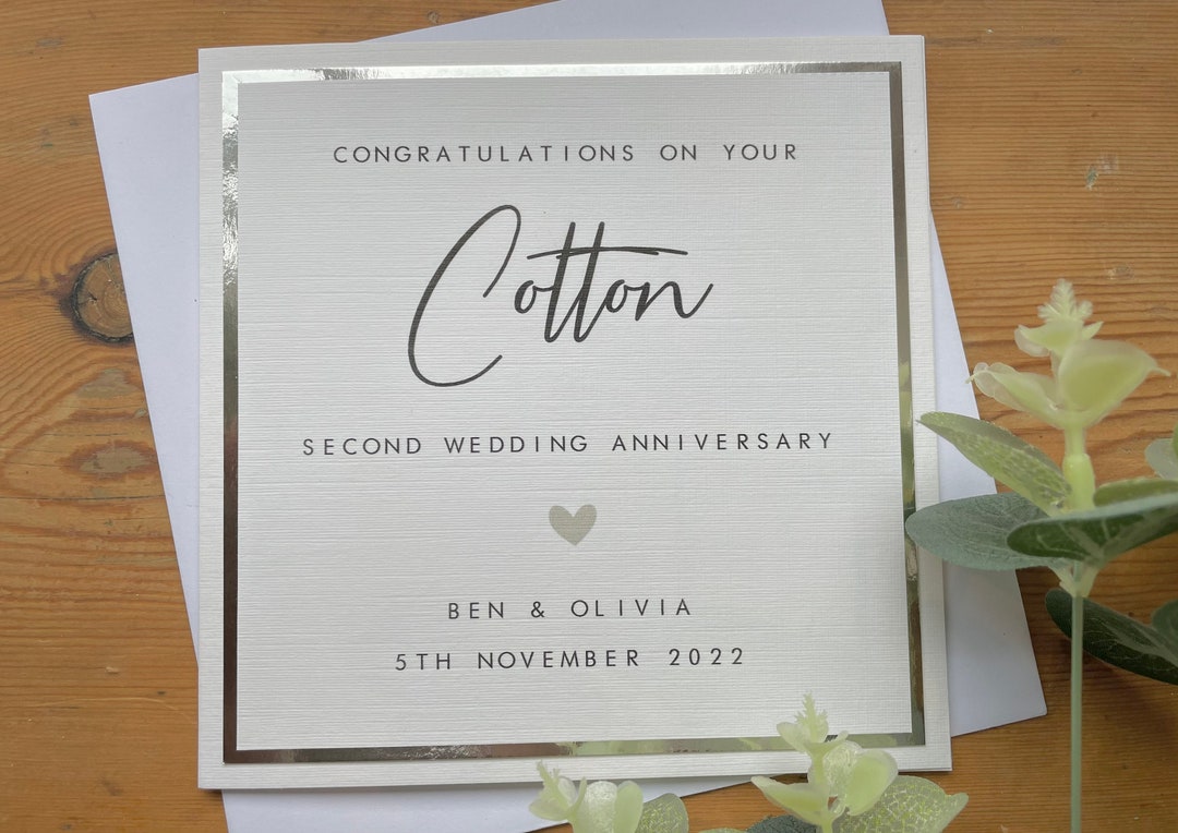 2nd Anniversary Card Personalised - Cotton Anniversary - Son / Daughter / Friend - Second ...