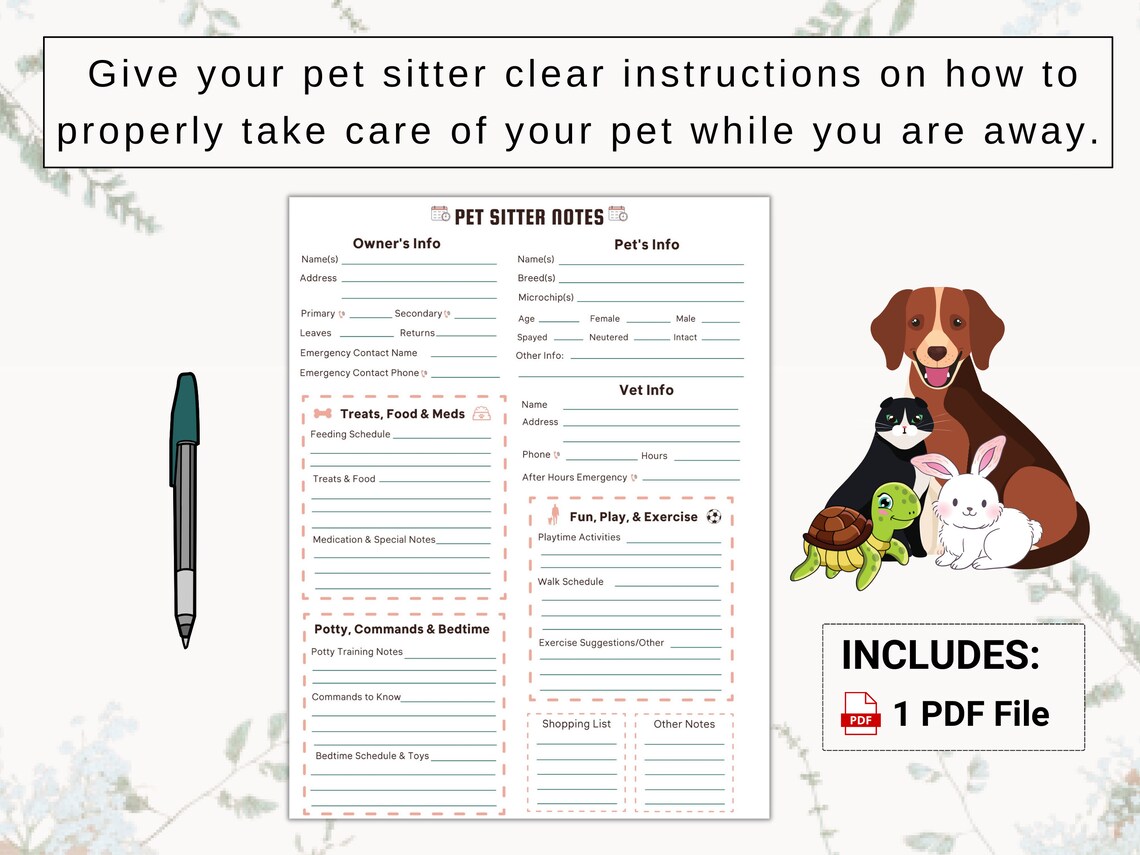 Pet Sitter Guide | Give Pet Care Providers Clear Instructions / Notes ...