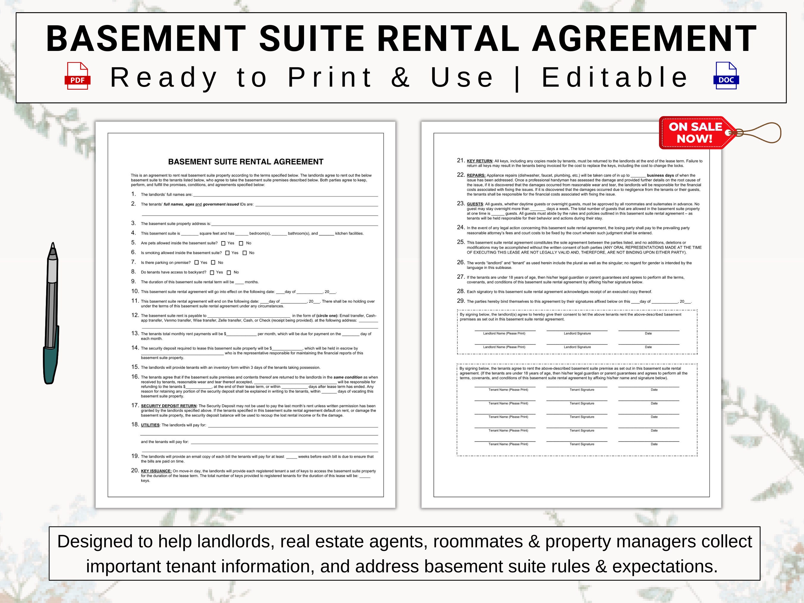Basement Suite Rental Application / Lease Agreement - Etsy UK