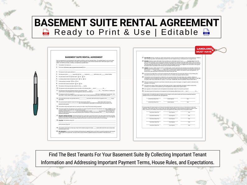 Basement Suite Rental Application / Lease Agreement | Establish Rules ...