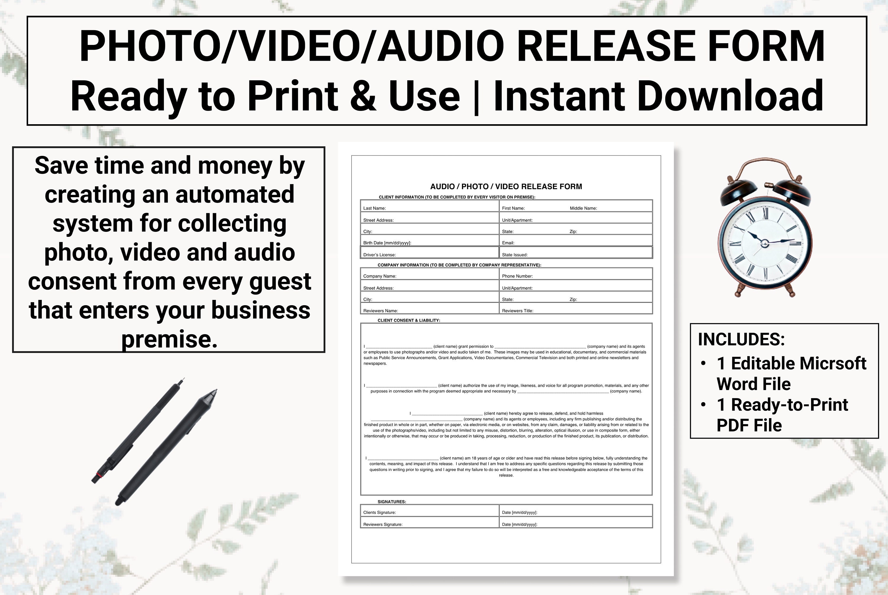 Audio / Video / Photography Release Form | Obtain Legal Authorization ...