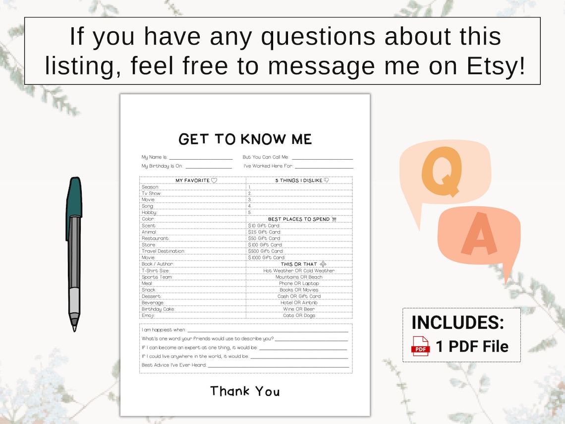 Employee "get to Know Me" Game | Learn More About Your Employees ...