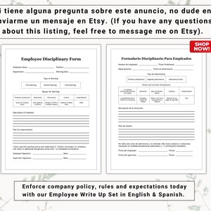 Employee Write up Form in English & Spanish Formulario - Etsy