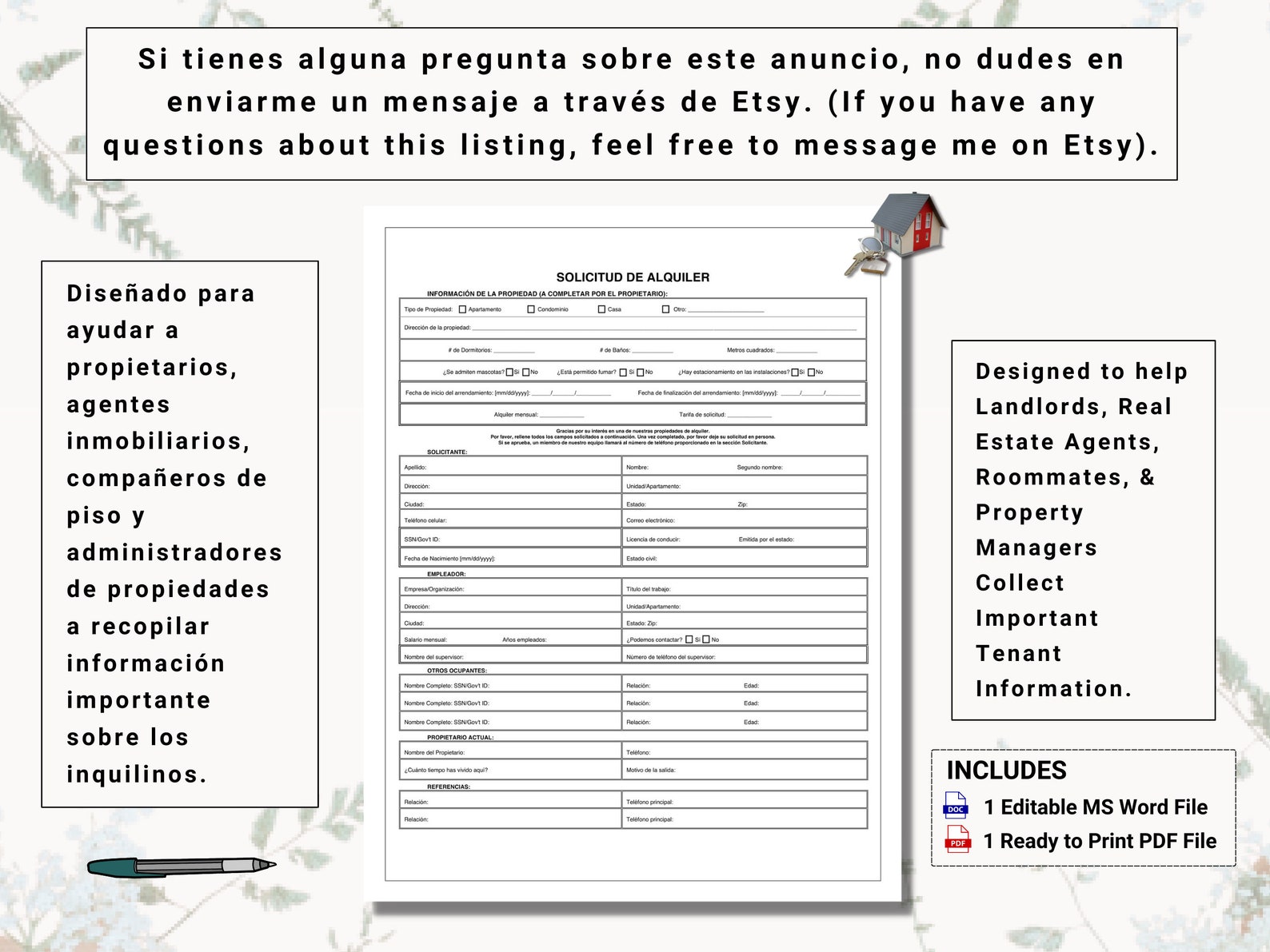 Rental / Lease Application for Spanish Speaking Tenants - Etsy
