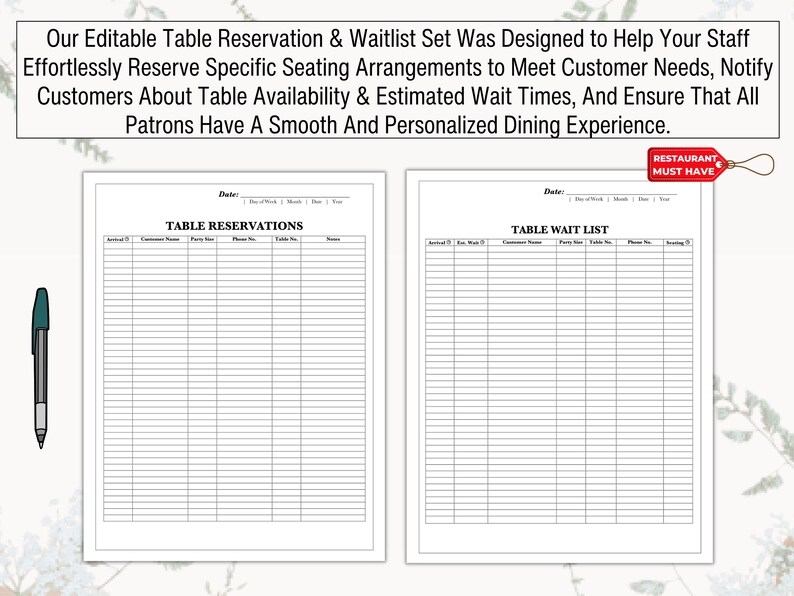 Restaurant Table Reservations & Table Wait List Set | Streamline ...