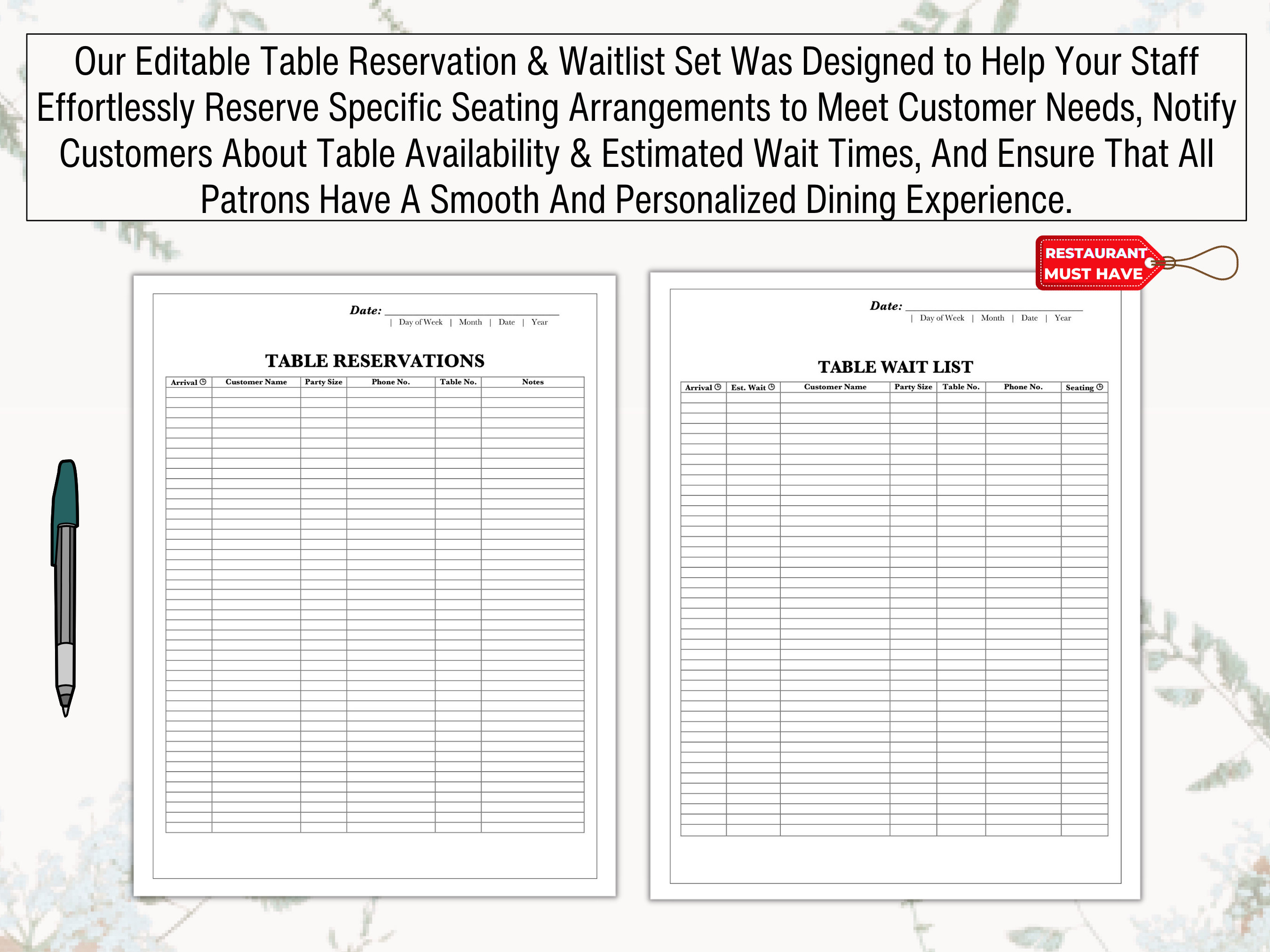 Restaurant Table Reservations & Table Wait List Set | Streamline ...