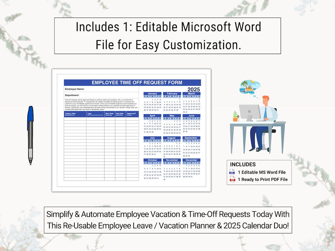 2025 Employee Time-off Planning Calendar for PTO, Leave & More ...