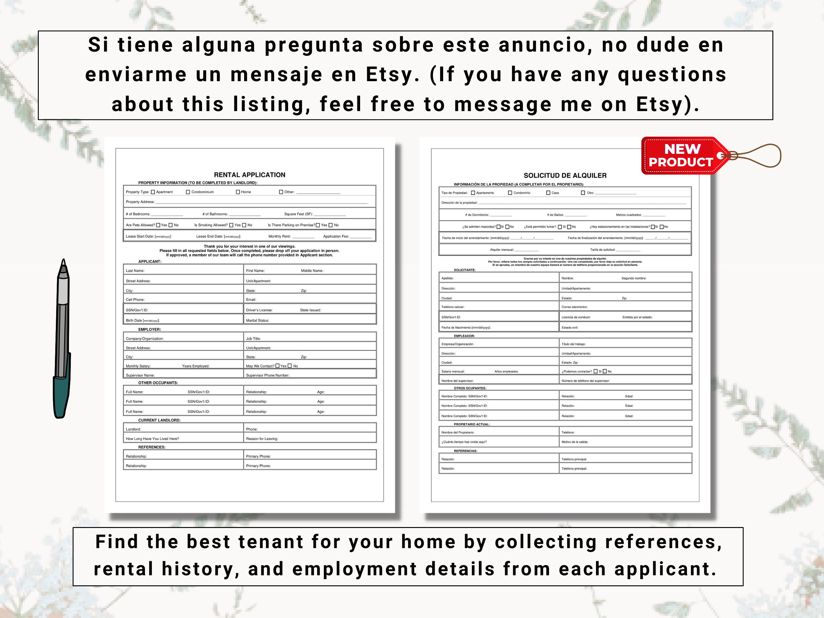 Rental / Lease Application Bundle in English & Spanish Find - Etsy