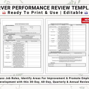 Restaurant Waitress / Server Performance Review & Self - Etsy